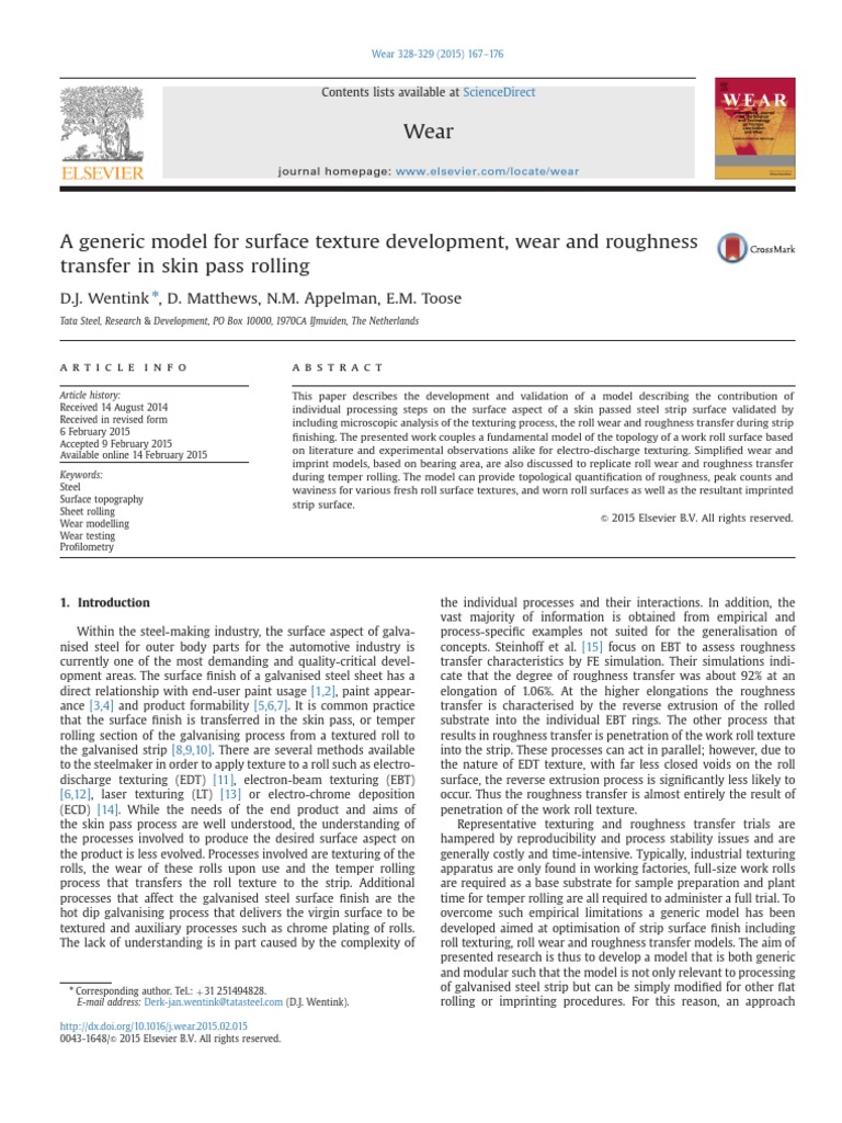 Skin Pass Rolling Model Predicts Surface Texture Transfer | PDF ...