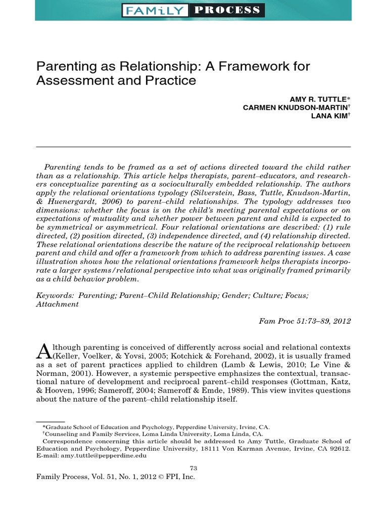 Parenting As Relationship: A Framework For Assessment and Practice ...