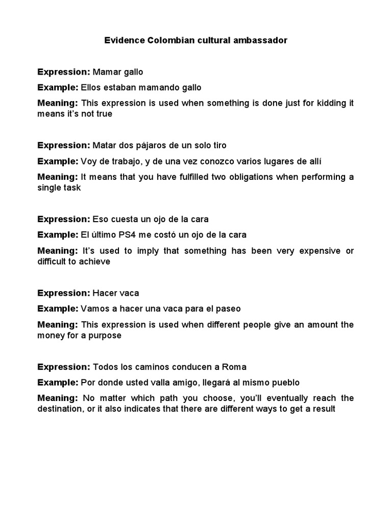 Colombian Expressions and Their Meanings | PDF
