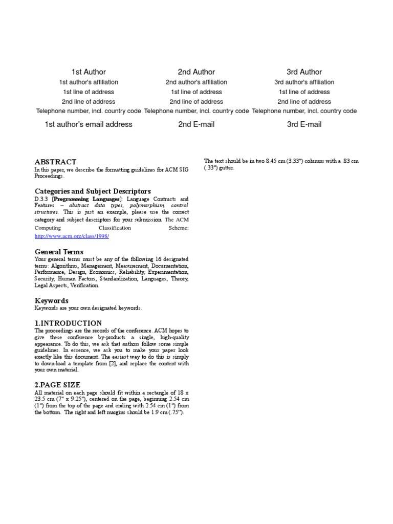 ACM Word Template For SIG Site: 1st Author 2nd Author 3rd Author | PDF | Typefaces | Helvetica