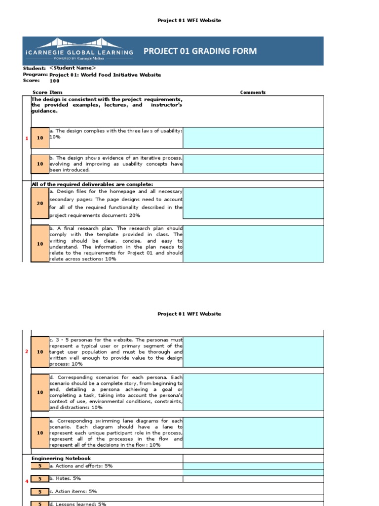 Project 01 Grading Form: Comments | PDF | Usability | Design