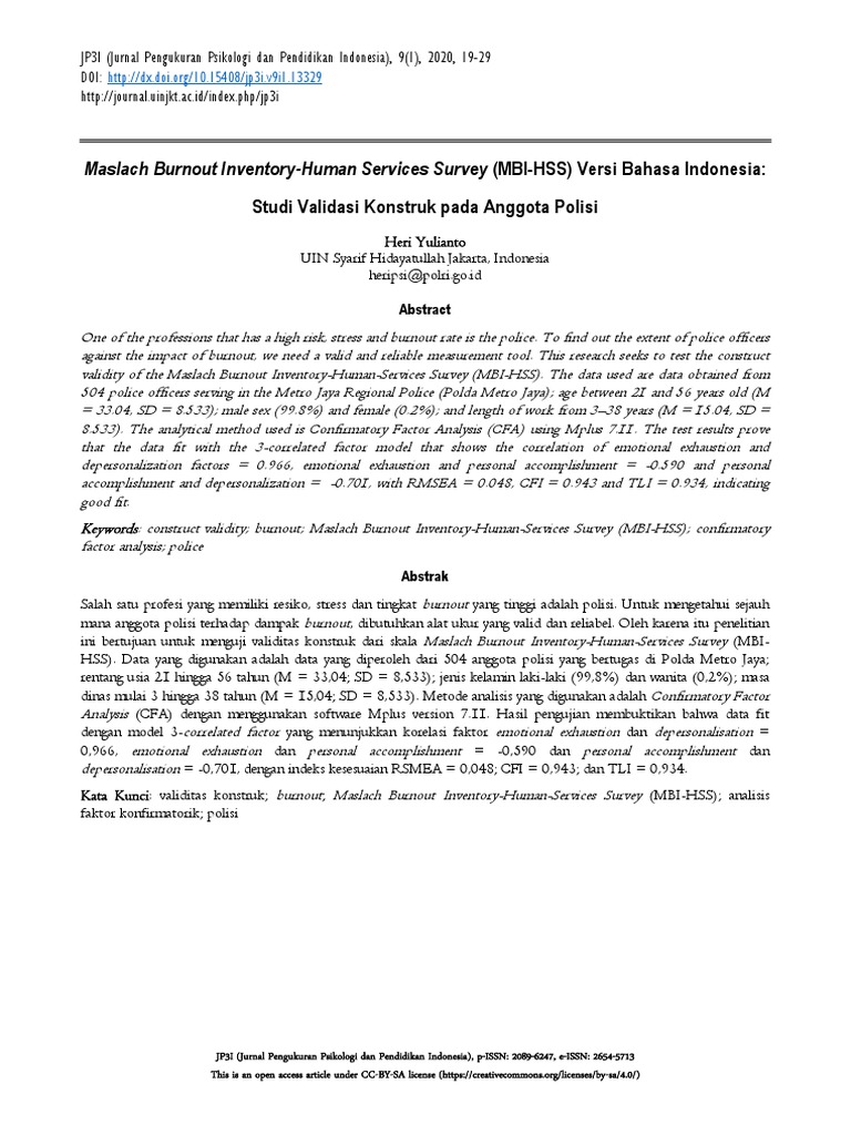 Validasi MBI-HSS untuk Polisi Indonesia | PDF | Psychometrics ...