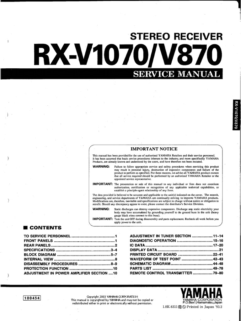 Yamaha RX-V870 Manual | PDF