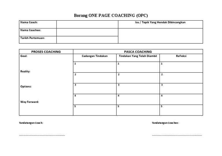 Borang ONE PAGE COACHING | PDF