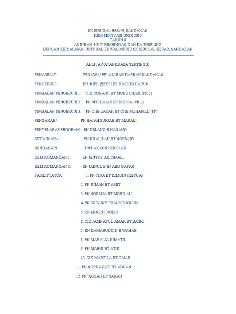 Senarai AJK Contoh | PDF