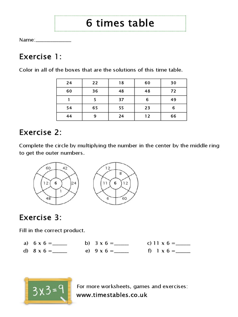 6 Times Table Worksheets ws1 | PDF