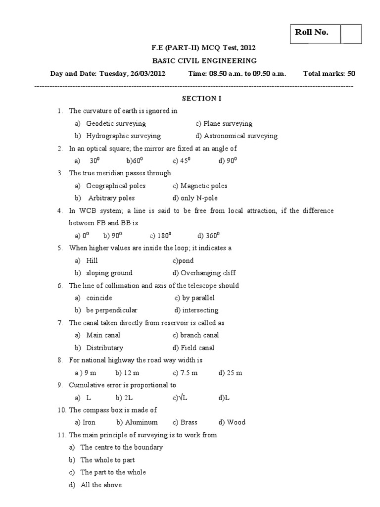 Basic Civil Engineering: MCQ Test for Second Year Civil Engineering ...