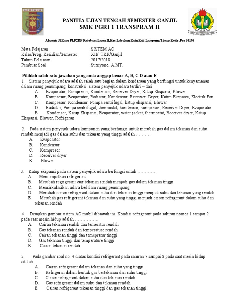 Soal Uts SMK Pgri Transpram 2018 | PDF