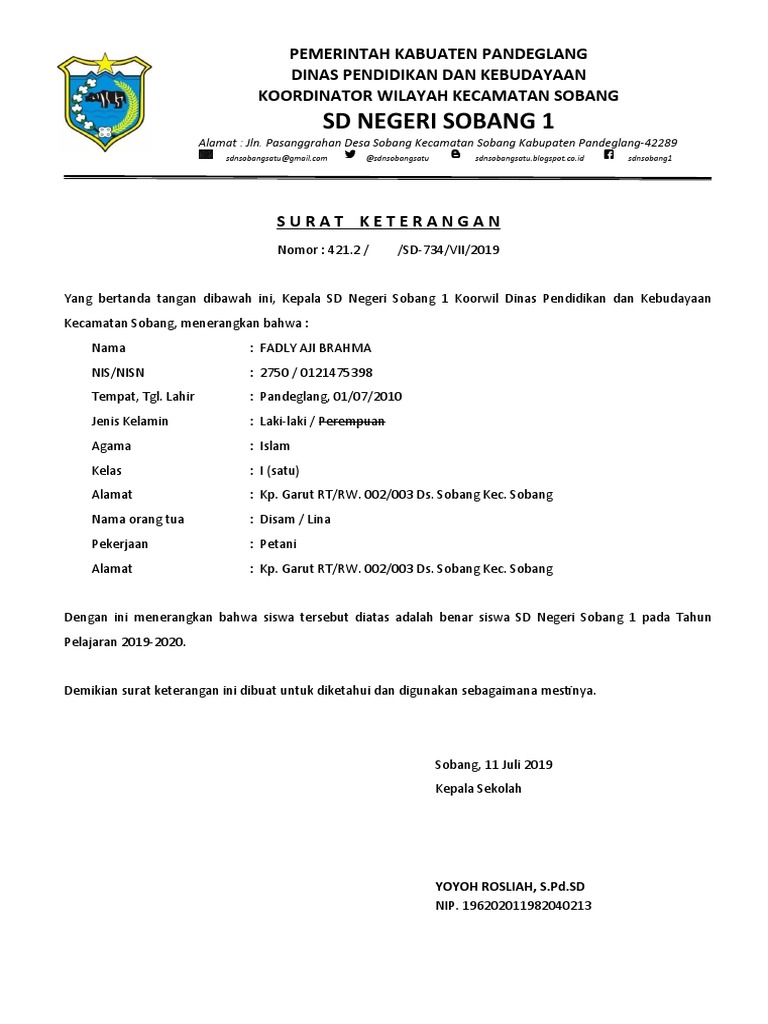 Surat Keterangan Siswa PKH | PDF