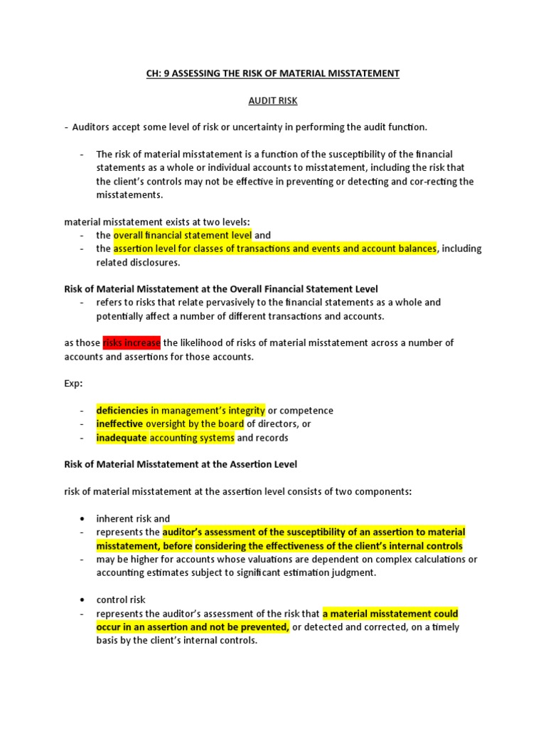 CH - 9 Assessing The Risk of Material Misstatement | PDF | Audit ...