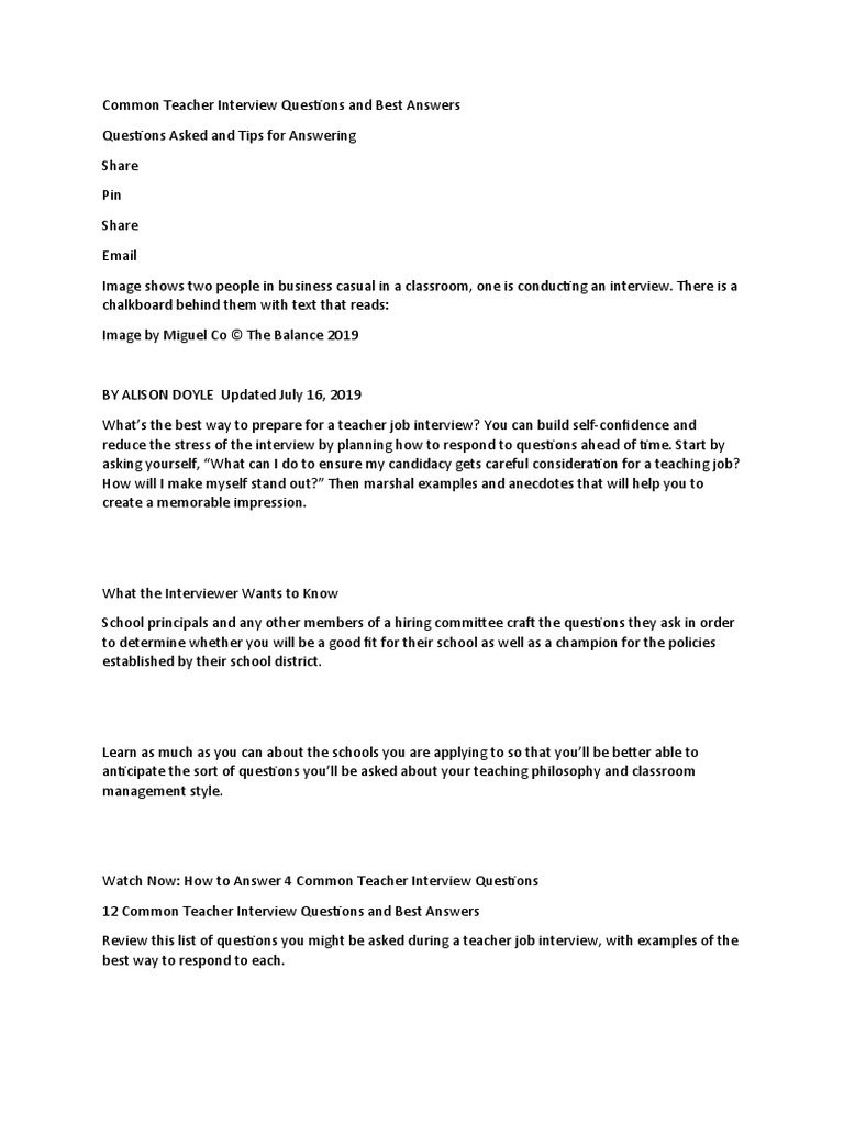 Common Teacher Interview Questions and Best Answers Enko Interview ...