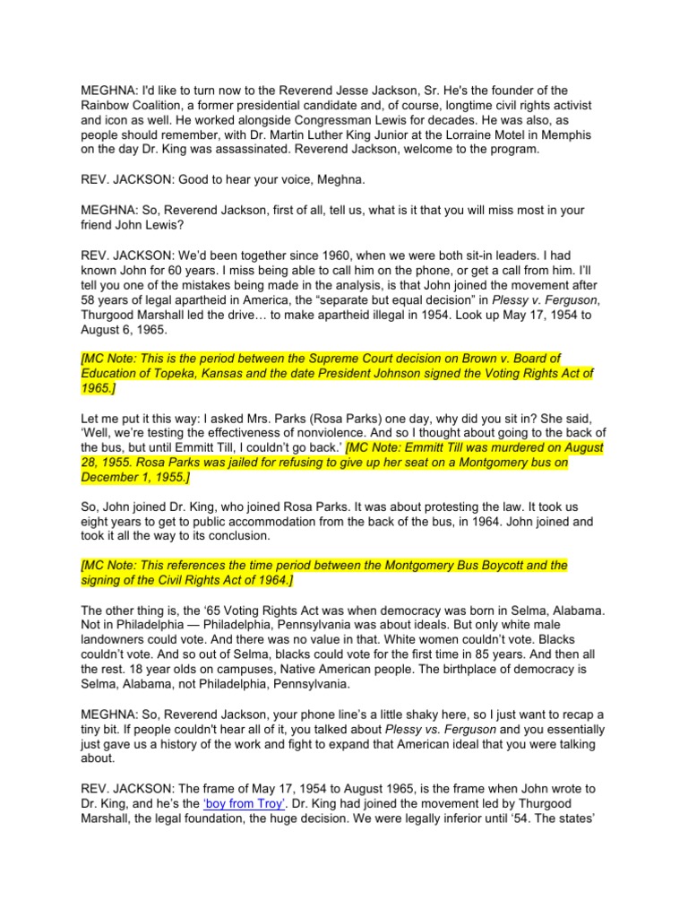 Jesse Jackson Transcript REAL PDF | PDF | Martin Luther King Jr. | Rosa ...