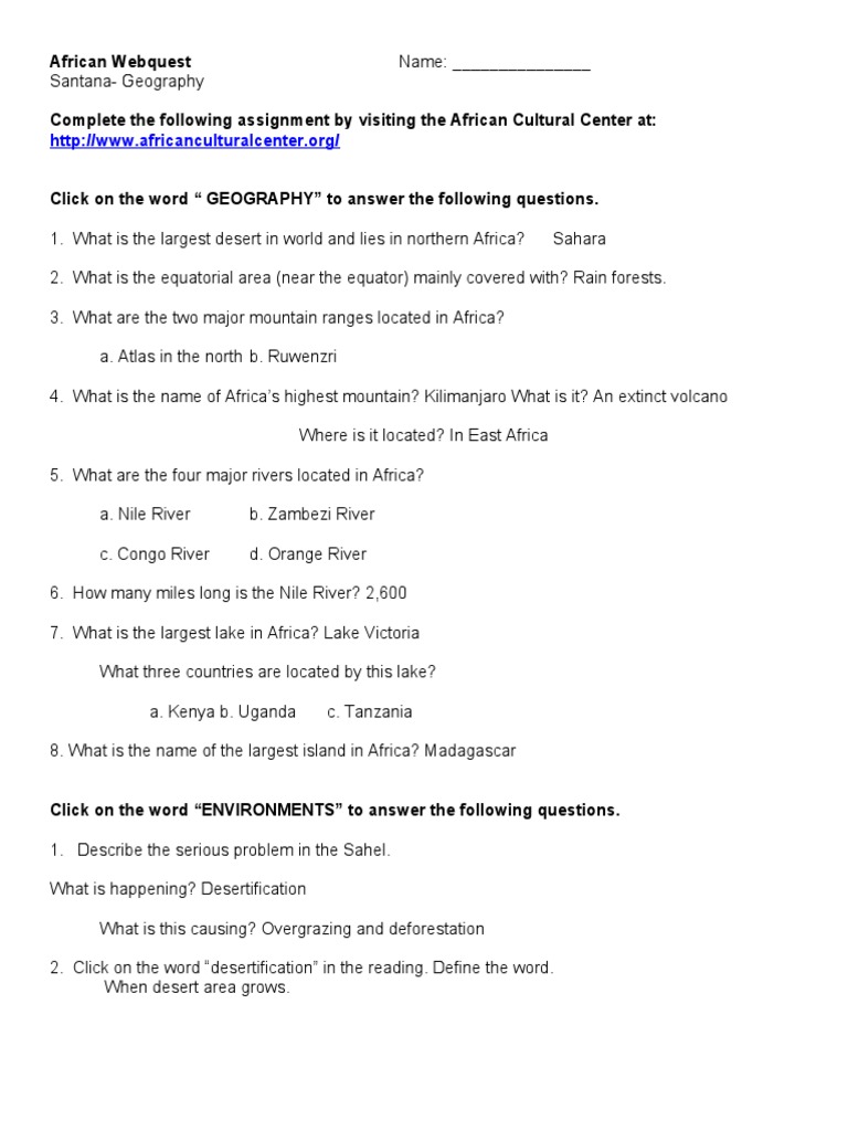 Africa Webquest | PDF | Rain | Desert