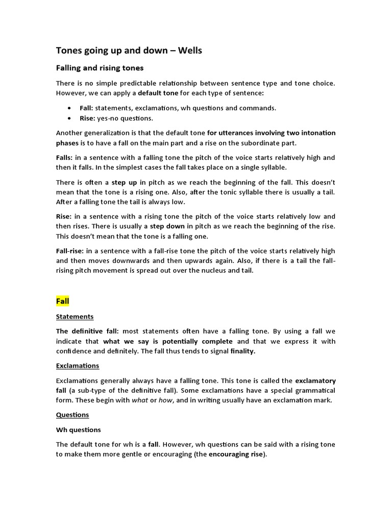 Tones Going Up and Down - Wells | PDF | Tone (Linguistics) | Question