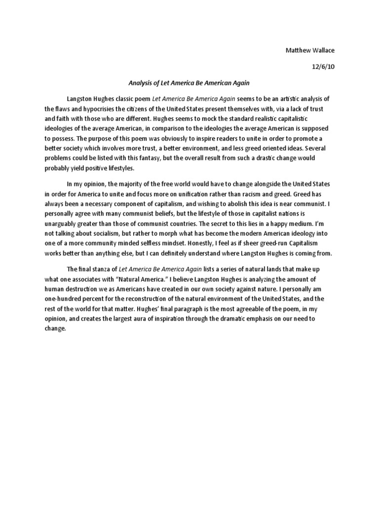 Analysis of Let America Be American Again | PDF