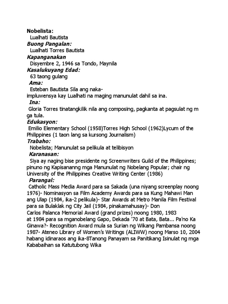 Nobelista Si Ginoo | PDF