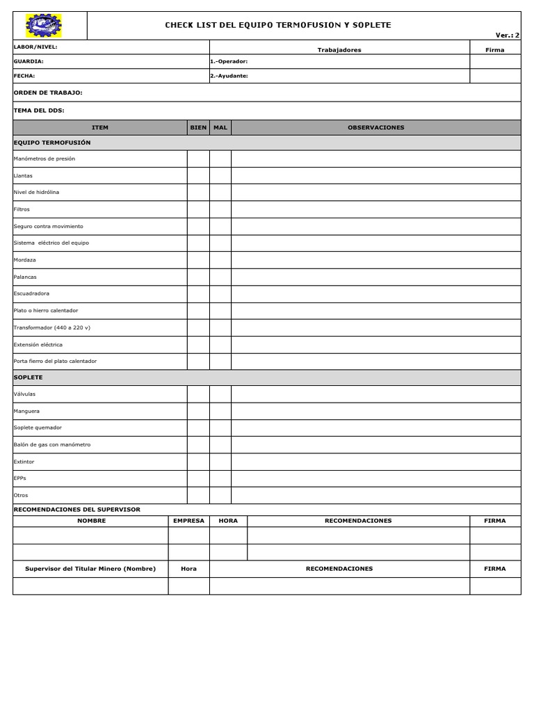 Check List Del Equipo Termofusión y Soplete V2 | PDF | Science ...