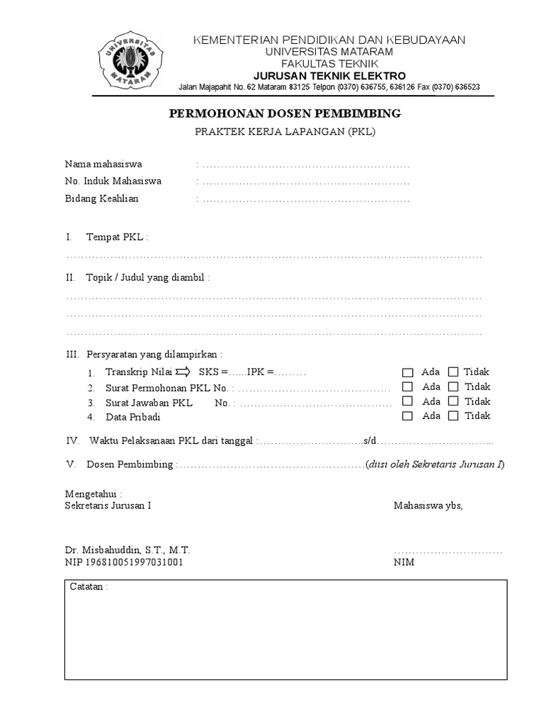 Form Pengajuan Dosen Pembimbing PKL | PDF | Seni | Komputer