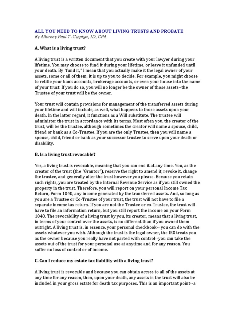 All You Need To Know About Living Trusts and Probate | PDF | Trust Law ...