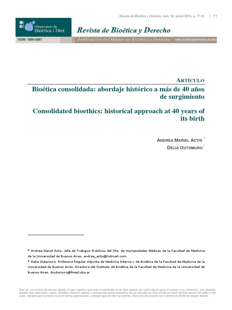 Actis, Andrea Mariel, Outomuro Delia Bioética Consolidada Abordaje ...