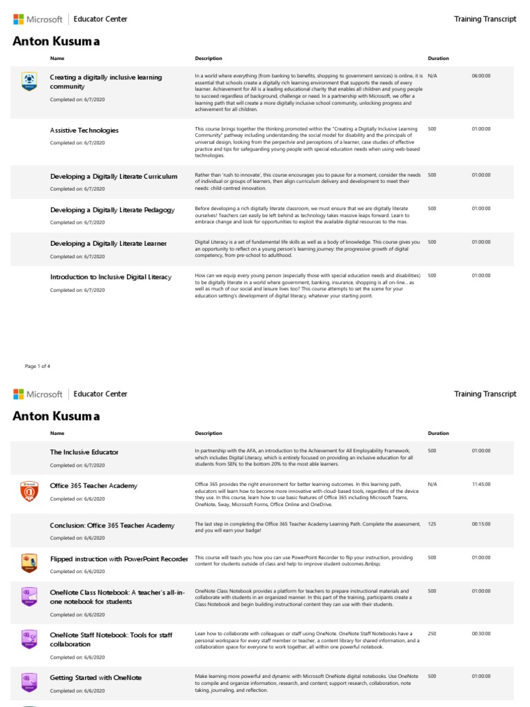 Anton Kusuma: Educator Center Training Transcript | PDF | Office 365 ...