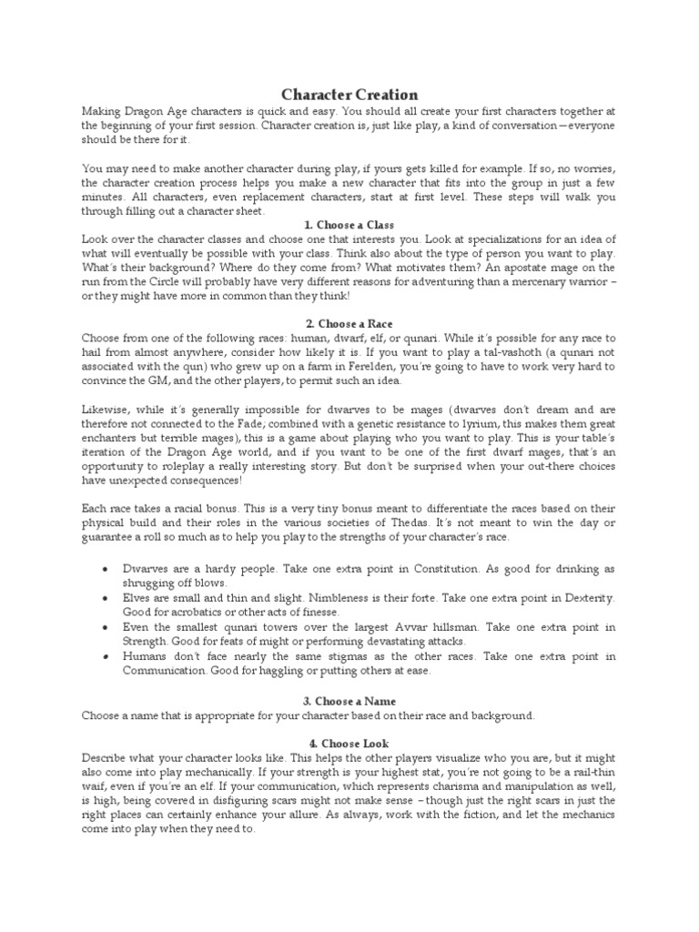 DA DW Character Creation | PDF | Fantasy | Role Playing Games