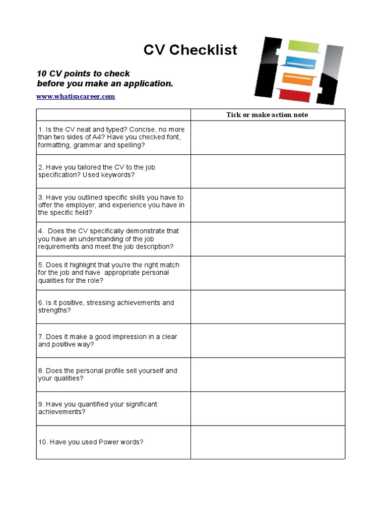 CV Checklist: 10 CV Points To Check Before You Make An Application ...