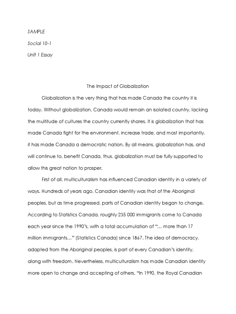 Sample Social 10-1 Unit 1 Essay | PDF | Canada | Multiculturalism