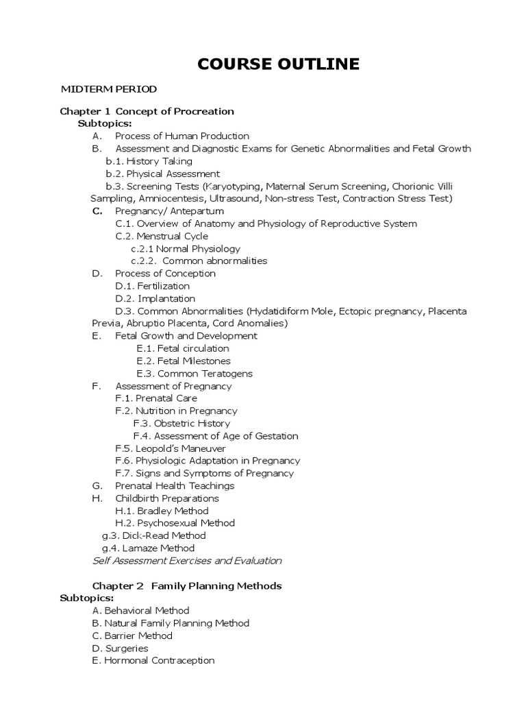 Course Outline: Midterm Period Chapter 1 Concept of Procreation ...