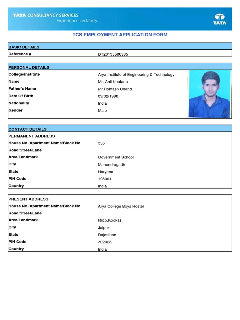 Tcs Employment Application Form | PDF | Background Check | Public Law