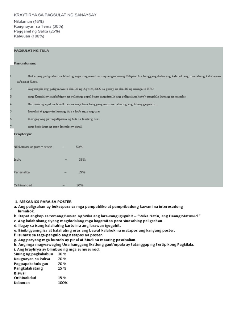 KRAYTIRYA SA PAGSULAT NG SANAYSAY Nilala | PDF
