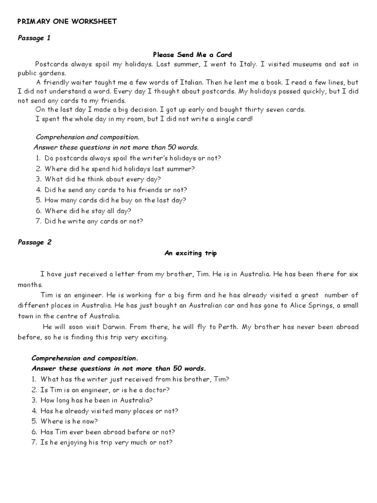 3-4 Primary One Worksheet | PDF
