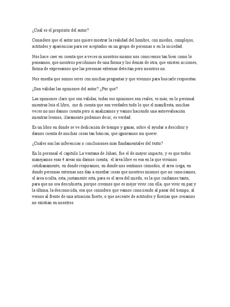 Propósito del autor en la autoevaluación | PDF | Relaciones personales ...