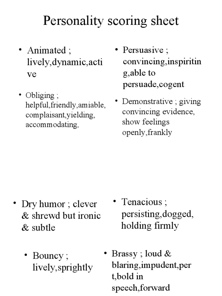 Personality Scoring Sheet: - Animated Lively, Dynamic, Acti Ve | PDF