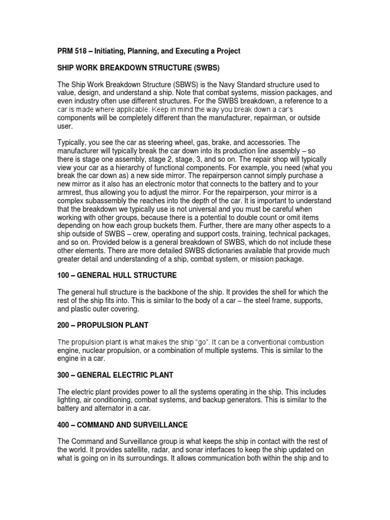 Ship Work Breakdown Structure Overview | PDF | Ships | Car