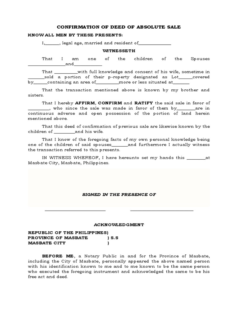 Confirmation of Deed of Absolute Sale | PDF