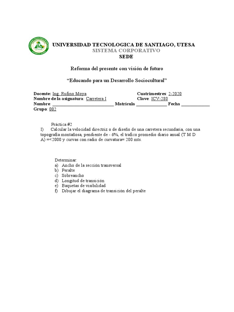 PRACTICA #1 2do PARCIAL CARRETERA I | PDF PRACTICA #1 2do PARCIAL CARRETERA I | PDF