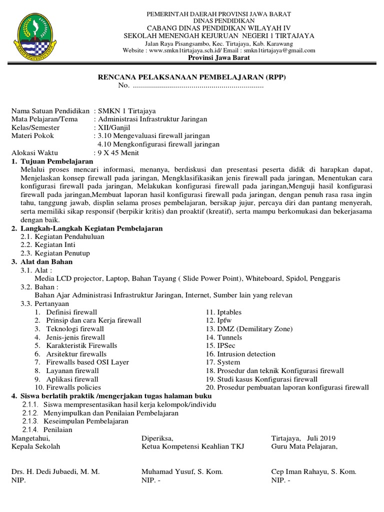 RPP Aij Firewal Kelas 12 Satu Lembar | PDF | Komputer