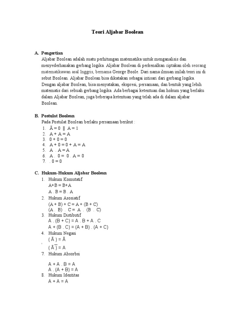 Hukum dan Contoh Aljabar Boolean | PDF