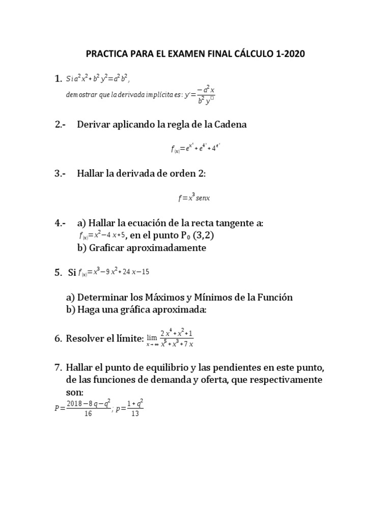 Practica para El Examen Final Cálculo 1 | PDF