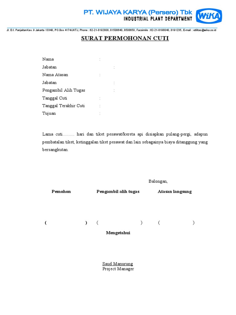 Formulir Cuti dan Izin Karyawan | PDF