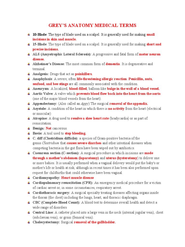 Grey's Anatomy Medical Terminology Guide | PDF | Heart | Medical ...