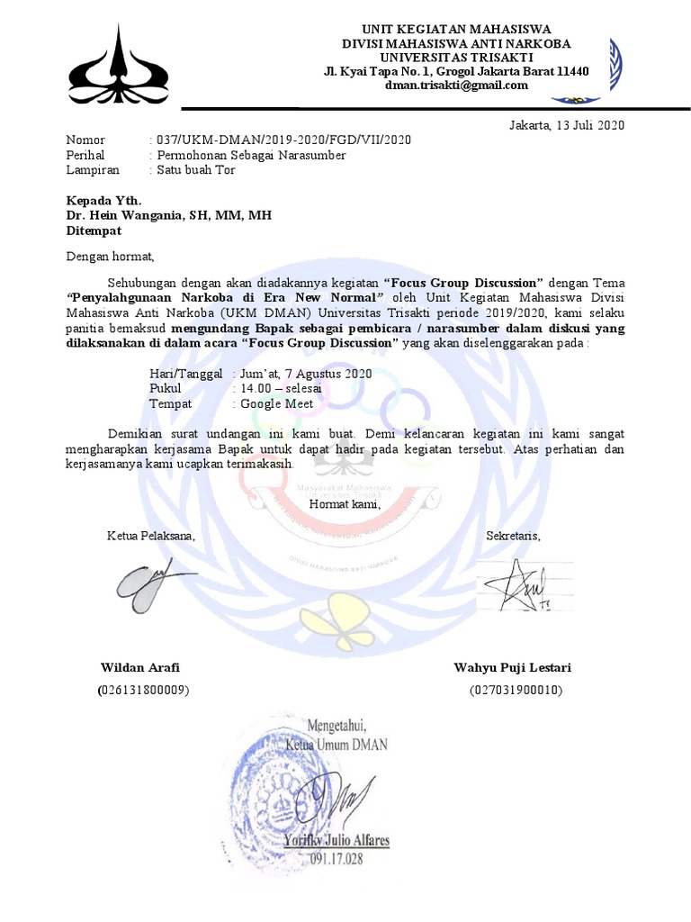 Surat Permohonan Narasumber FGD | PDF | Ilmu Sosial