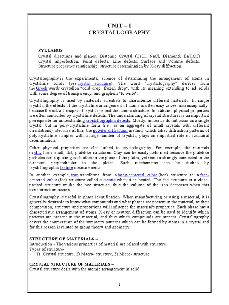 Unit - 1 Crystallography | PDF | Crystallography | Dislocation