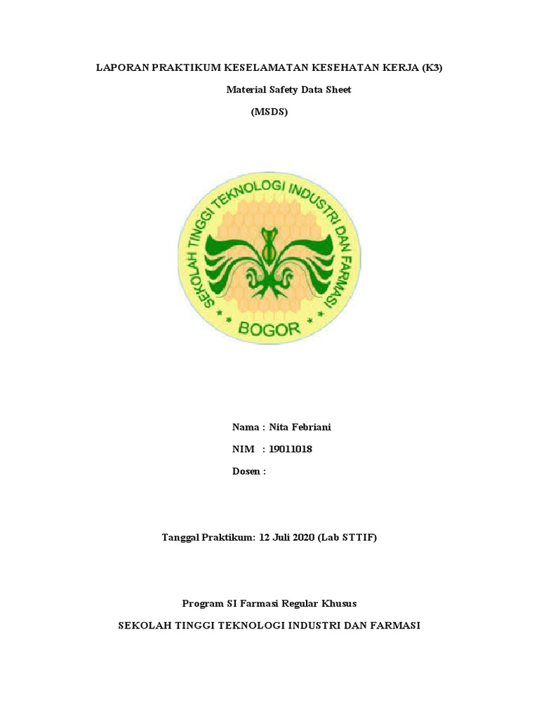 LAPORAN k3 NITA Msds | PDF | Pengembangan Diri | Sains & Matematika