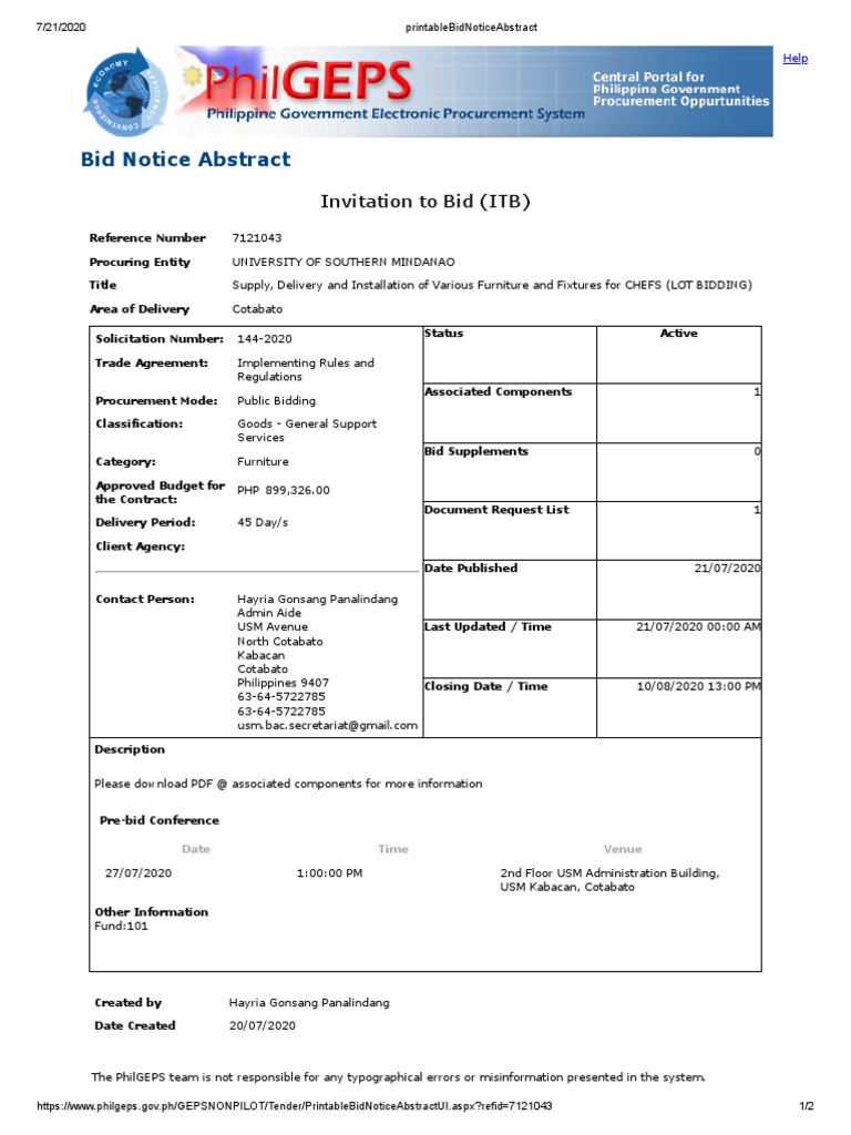 Bid Notice Abstract: Invitation To Bid (ITB) | PDF | Business | Government