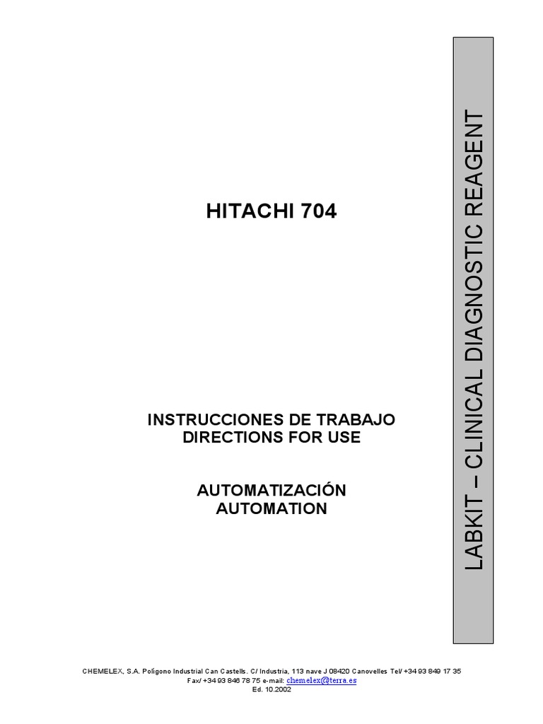 Hitachi 704: Instrucciones de Trabajo Directions For Use | PDF | Assay ...