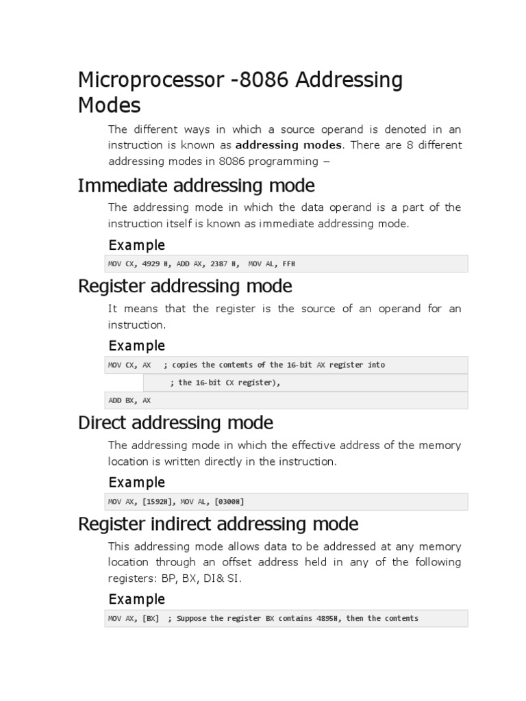 Microprocessor - 8086 Addressing Modes | PDF