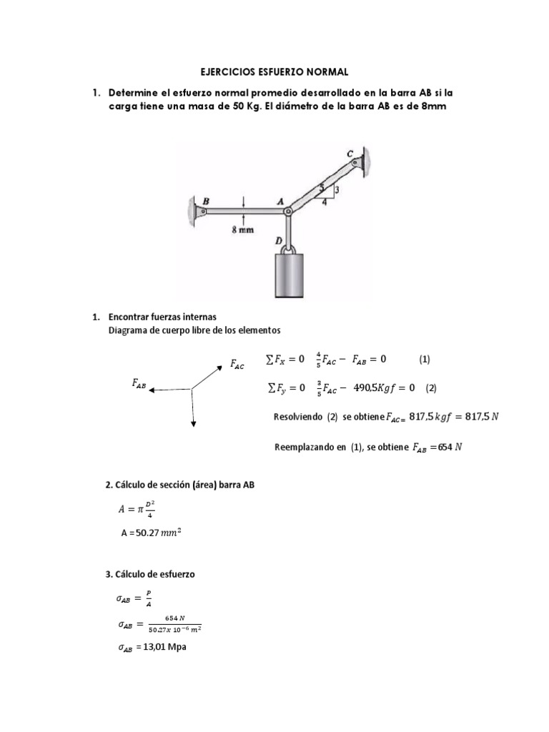 Ejercicios de Esfuerzo Normal Resueltos | PDF