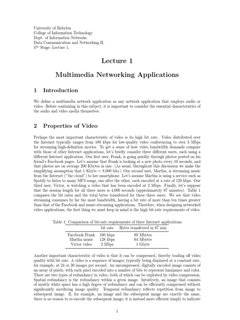 Multimedia Networking Applications | PDF | Data Compression | Sampling (Signal Processing)
